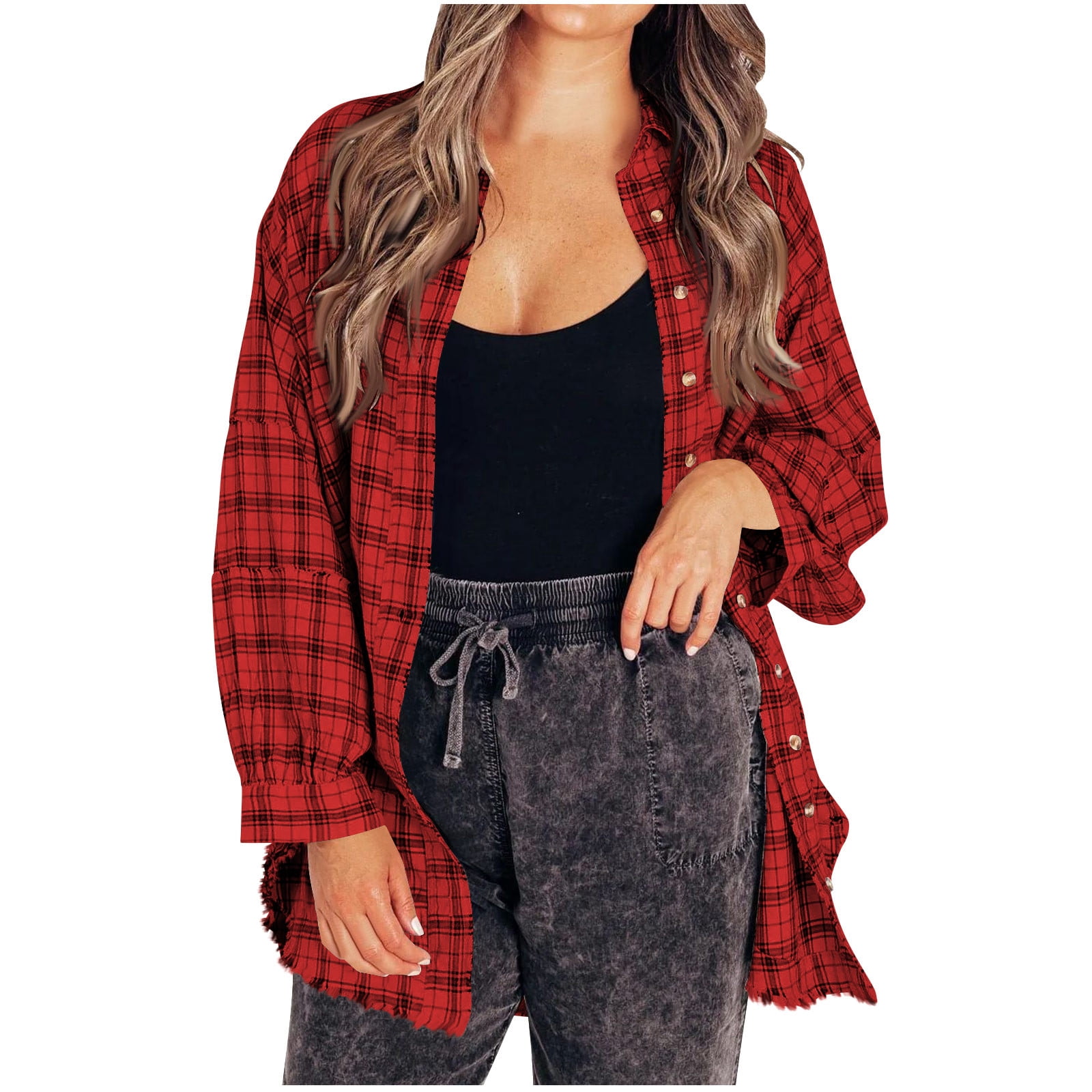 Brnmxoke Women's Plaid Flannel Shirt Plaid Flannel Shirts Women ...