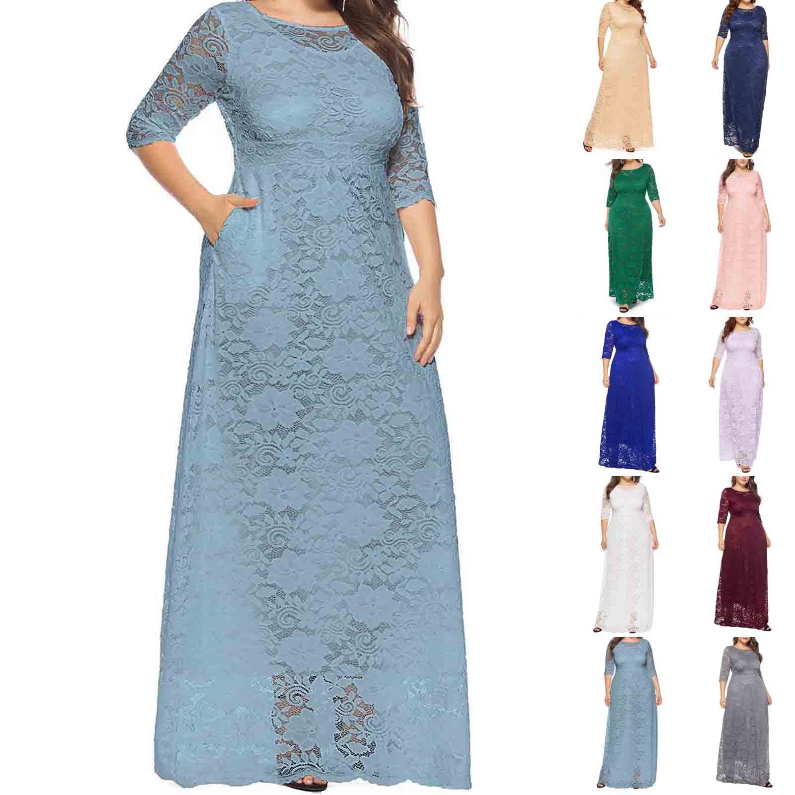 Brnmxoke Women's Plus Size Floral Lace Wedding Guest Maxi Dresses with ...
