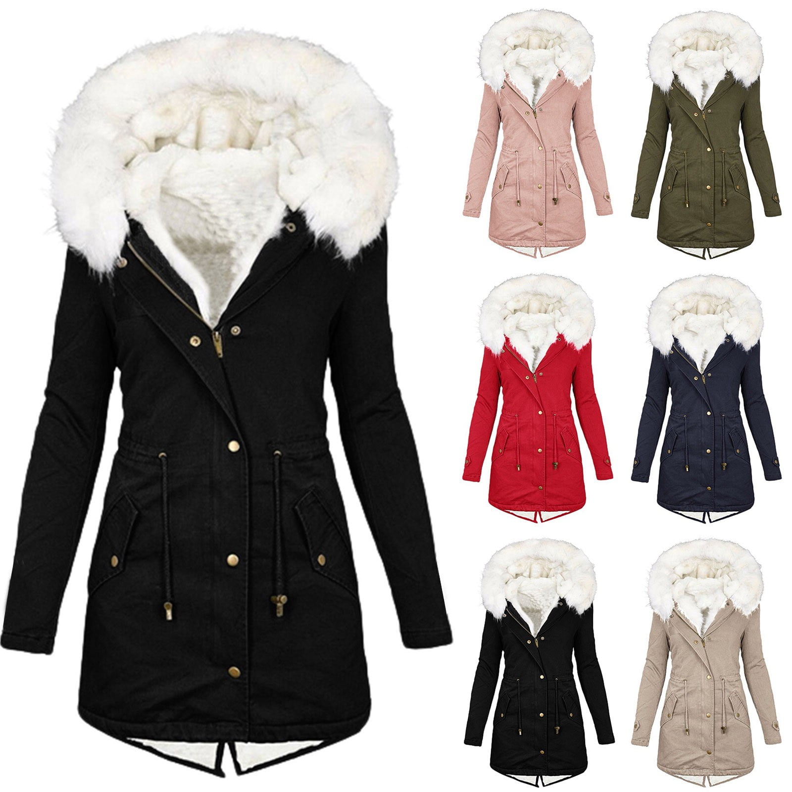 Brnmxoke Women's Plus Size Winter Thicken Warm Sherpa Lined Jacket ...