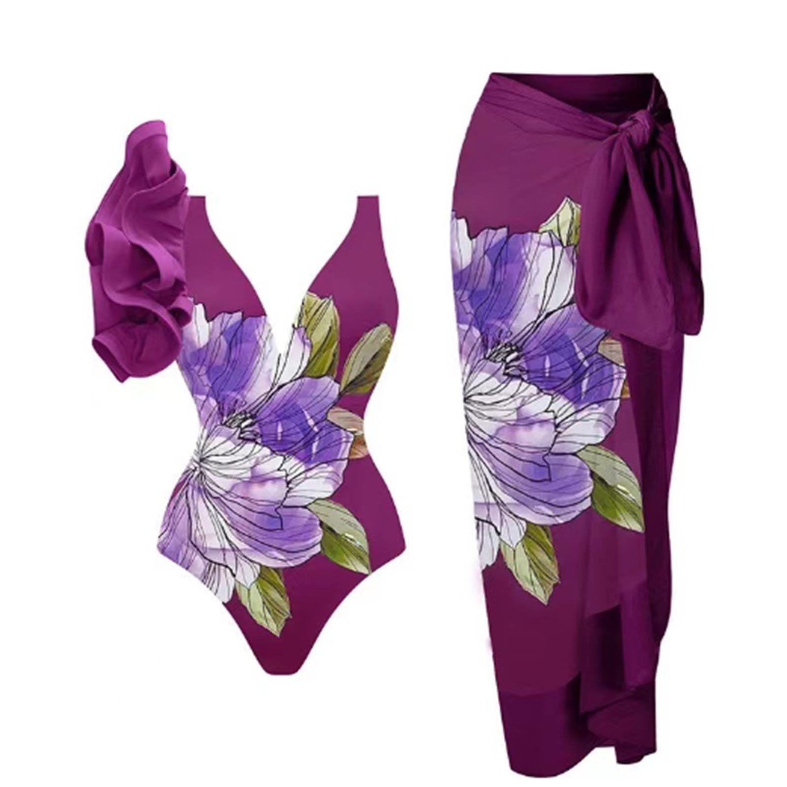 Brnmxoke Womens Swimsuit Bodysuit Sleeveless 3d Flower Print Bikini One Piece Swimsuit And
