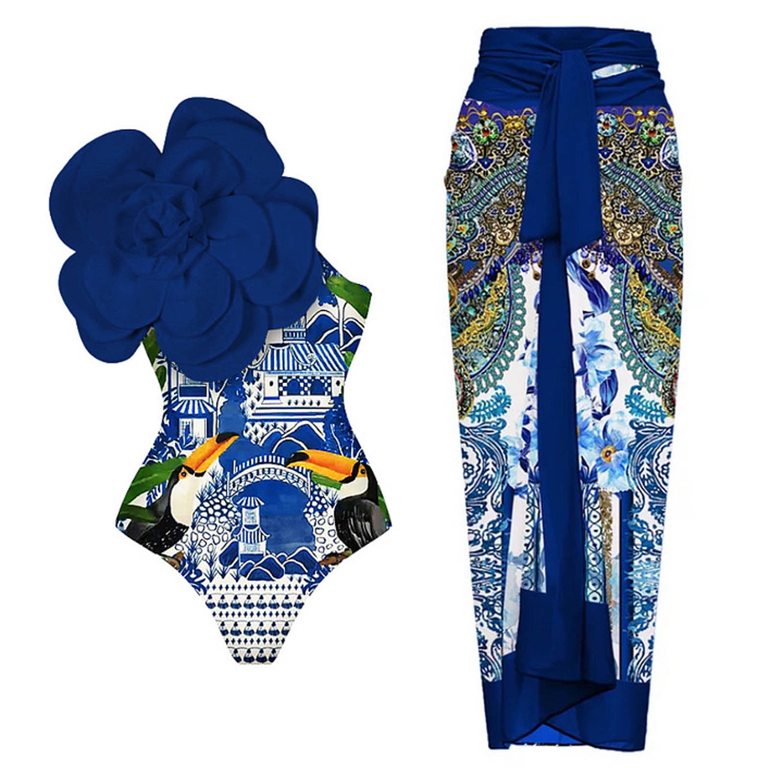 Brnmxoke Womens Swimsuit Bodysuit Sleeveless 3d Flower Print Bikini