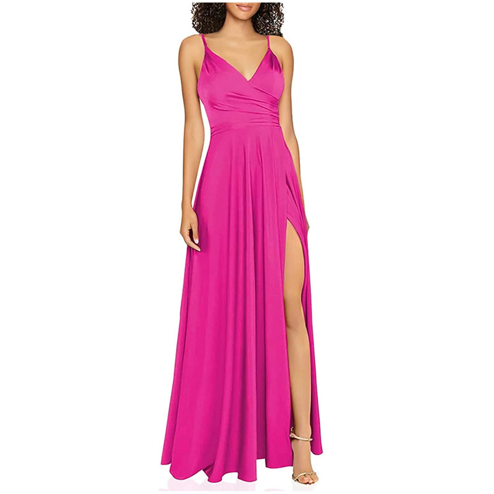 Brnmxoke Women's V Neck Sleeveless Split Formal Dress Stain Cocktail ...