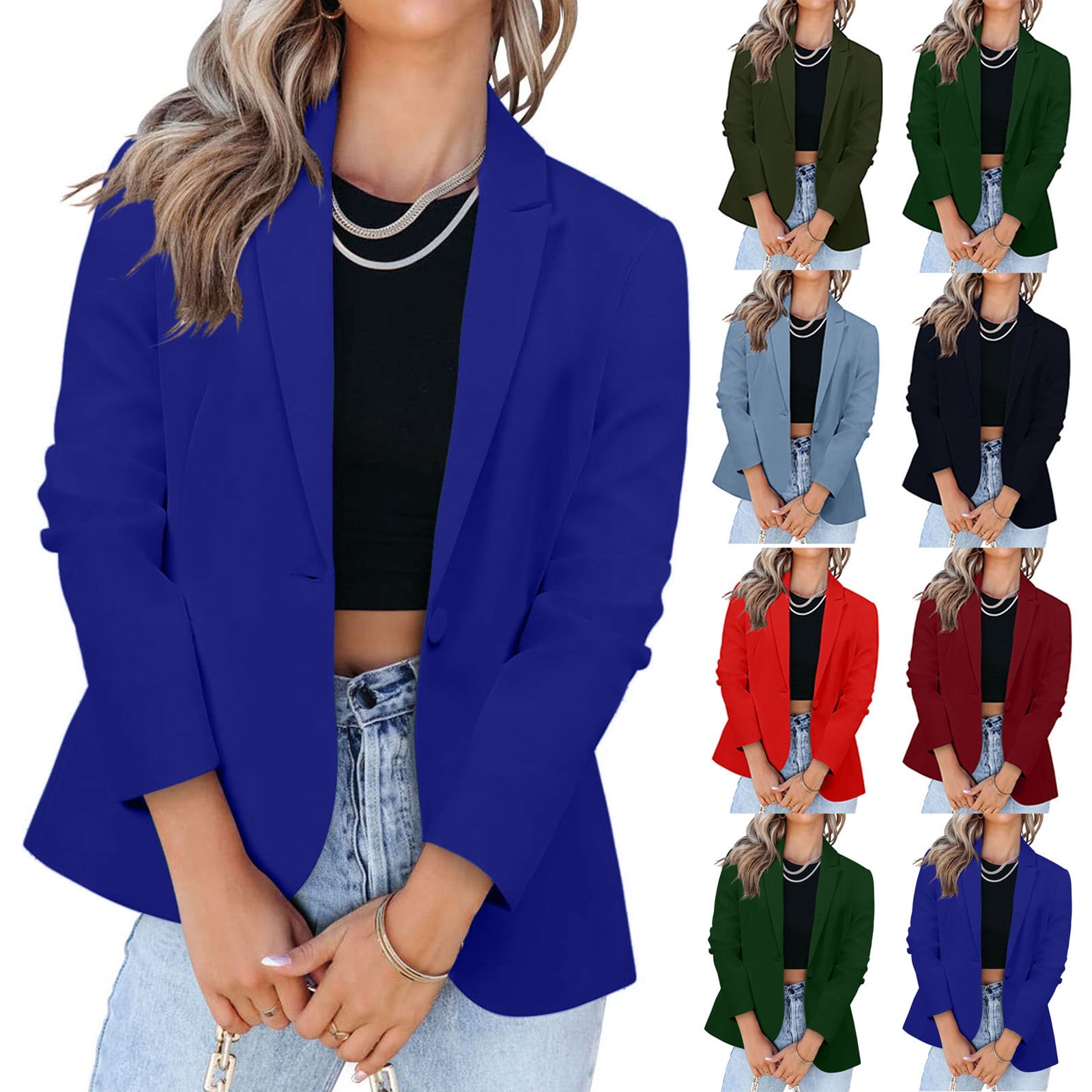 Brnmxoke Womens Blazer Jackets Long Sleeve Lapel Open Front Blazer ...