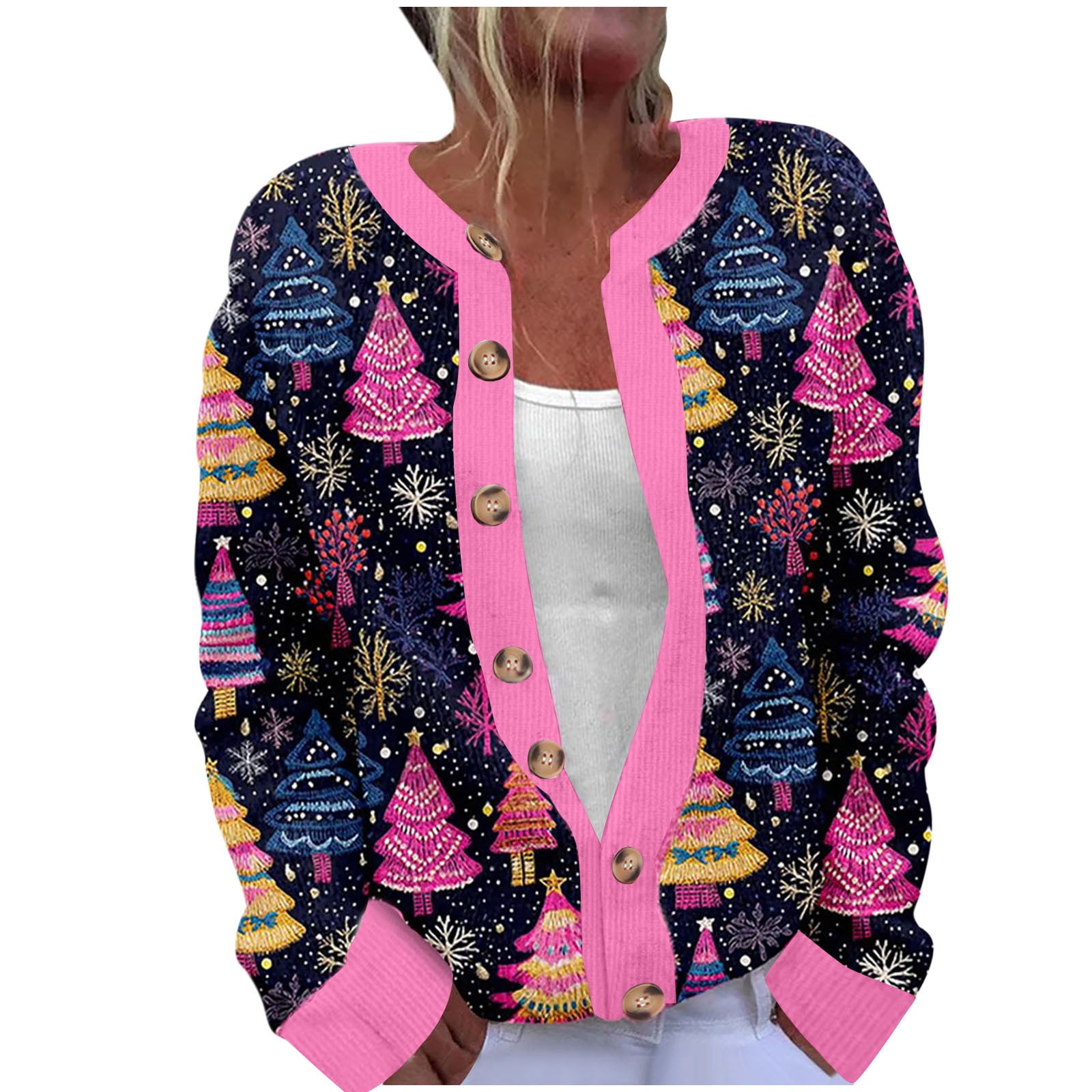 Brnmxoke Womens Boyfriend Sweater Cardigans Casual Long Sleeve Plus ...