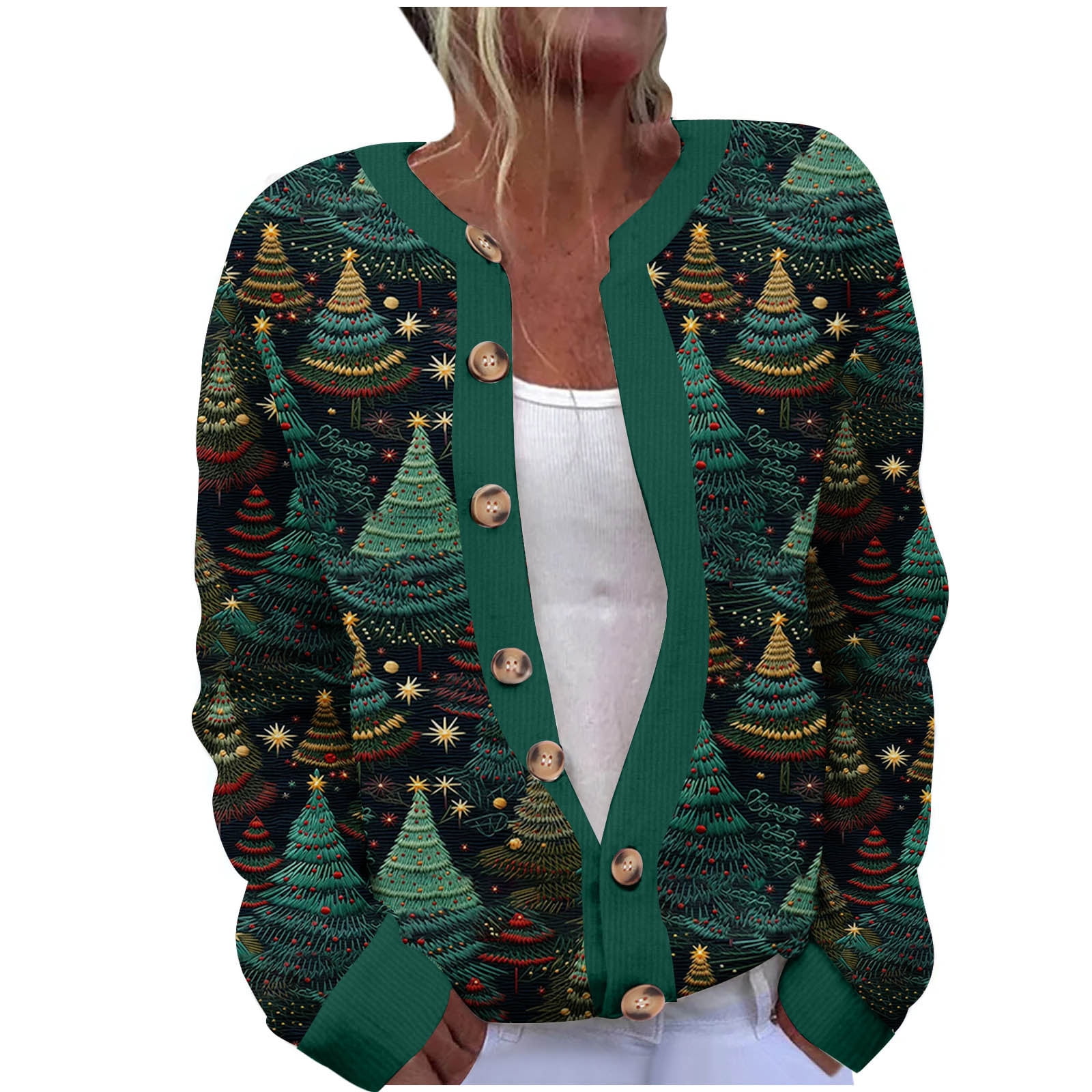 Brnmxoke Womens Fair Isle Christmas Cardigan Argyle Button Down Long ...