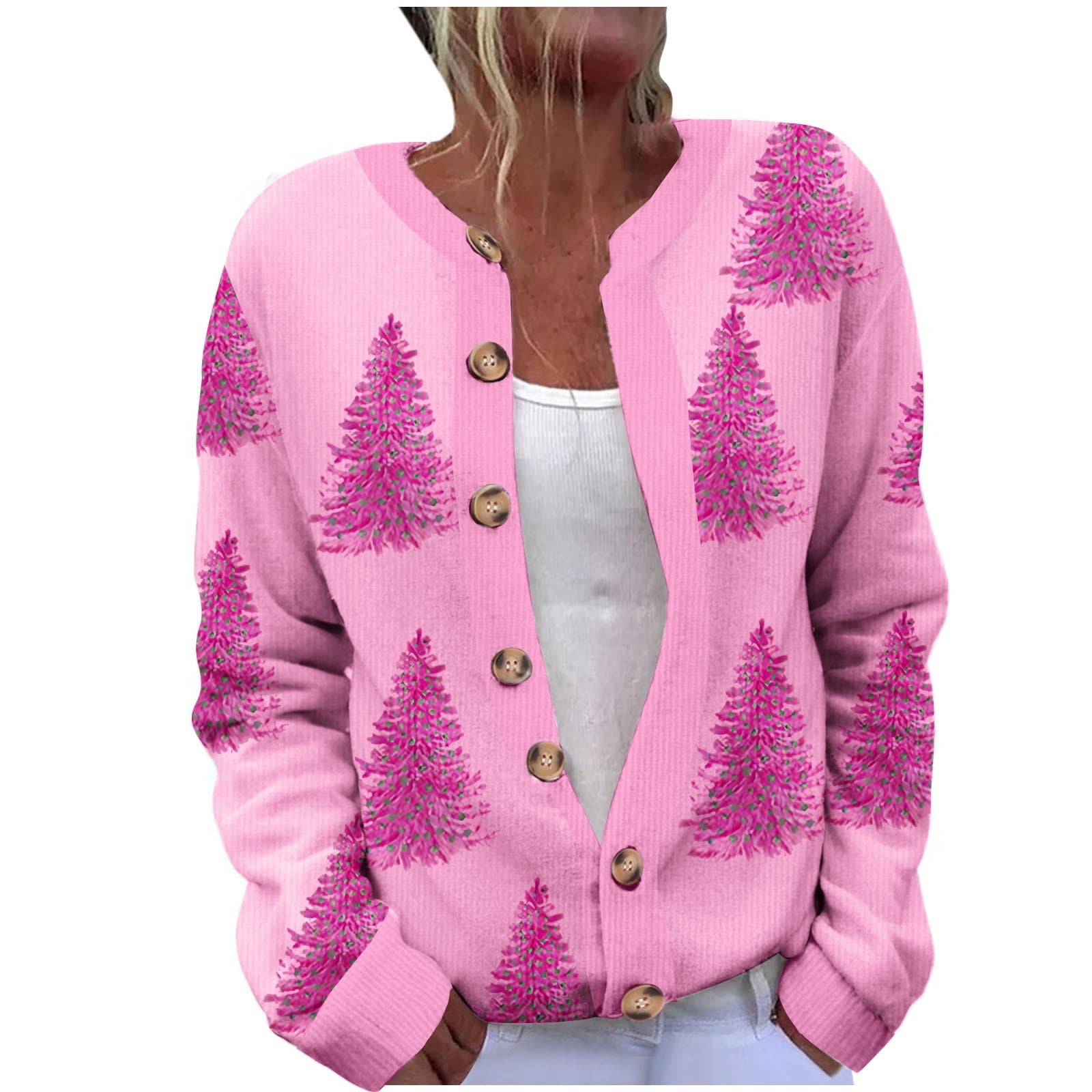 Brnmxoke Womens Fair Isle Christmas Cardigan Argyle Button Long Sleeve ...