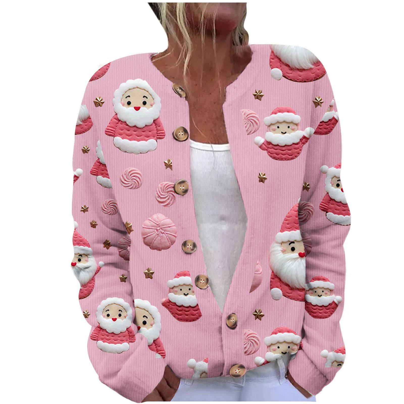 Brnmxoke Womens Fair Isle Christmas Cardigan Argyle Button Long Sleeve ...