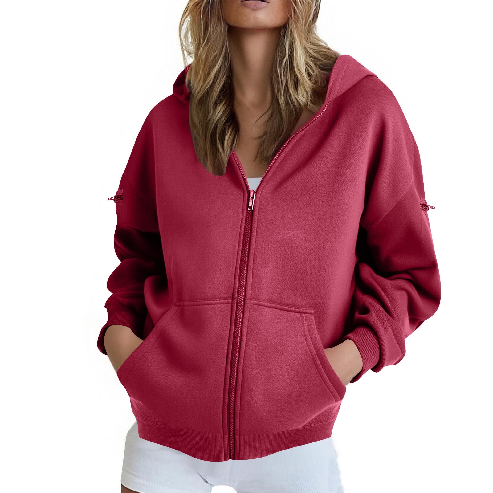 Brnmxoke Womens Full Zip Hoodies Oversize Hooded Sweatshirt Comfy ...