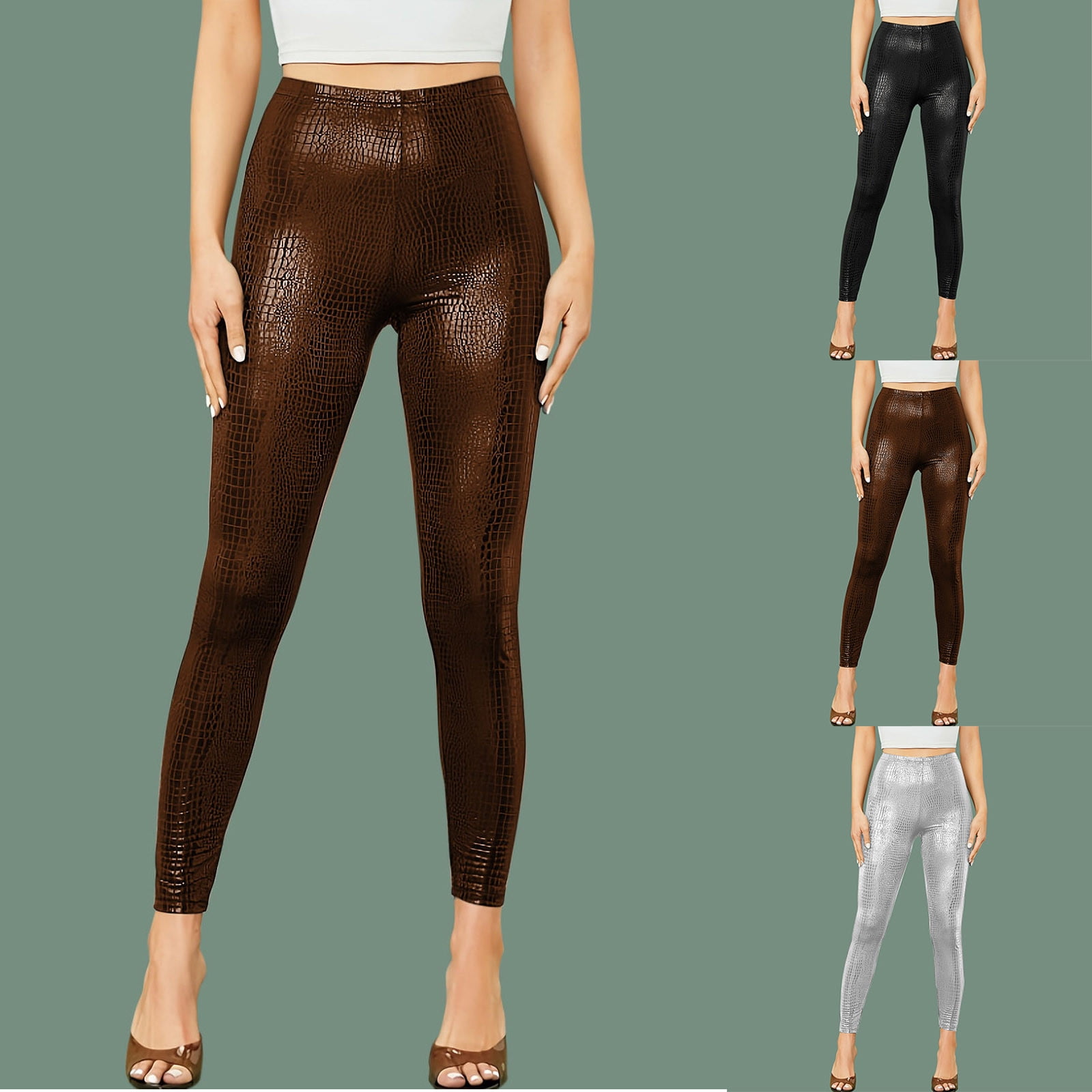 Brnmxoke Womens High Waisted Stretch Faux Leather Pants PU Coated ...