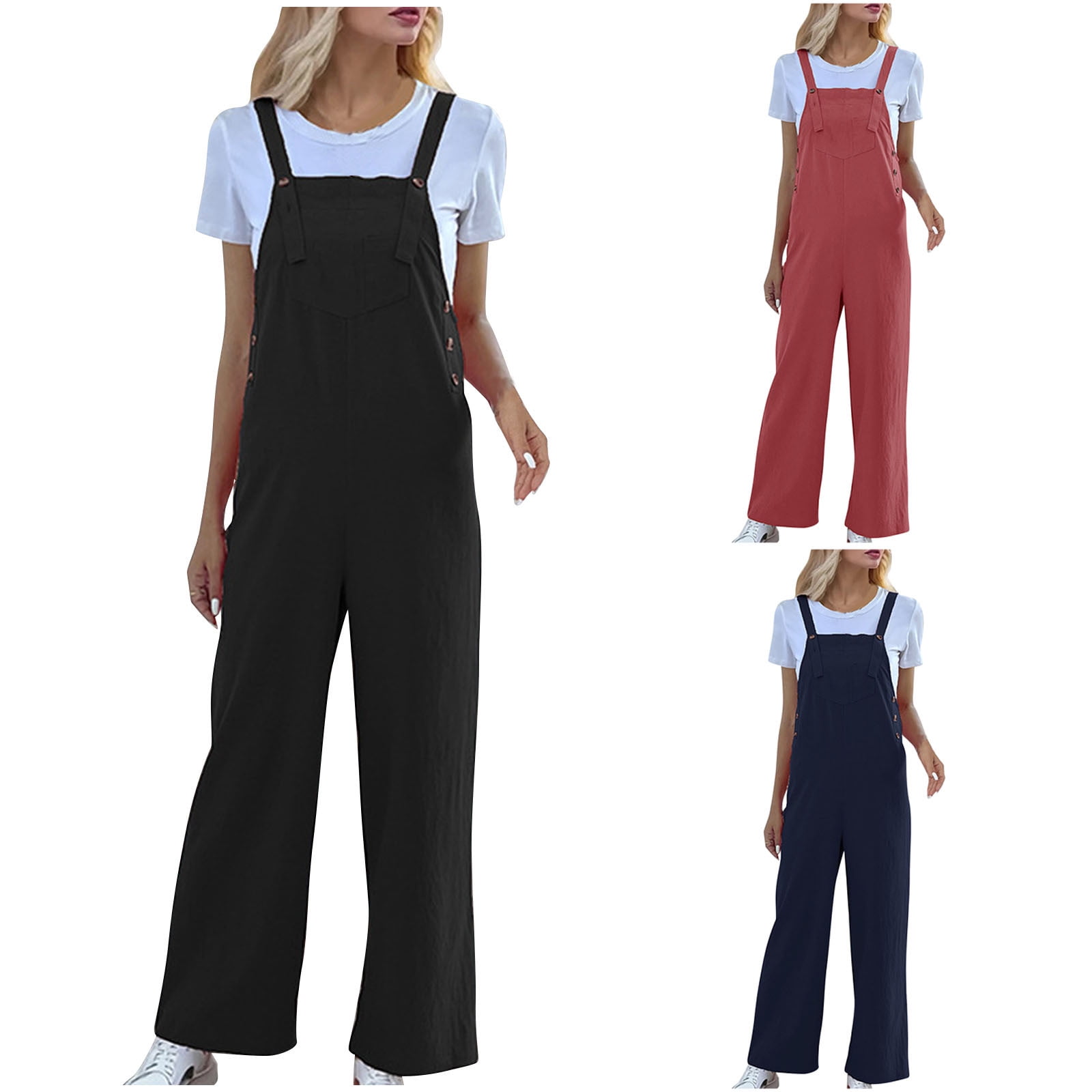 Brnmxoke Womens Jumpsuits Casual Summer Rompers Button Sling Sleeveless ...