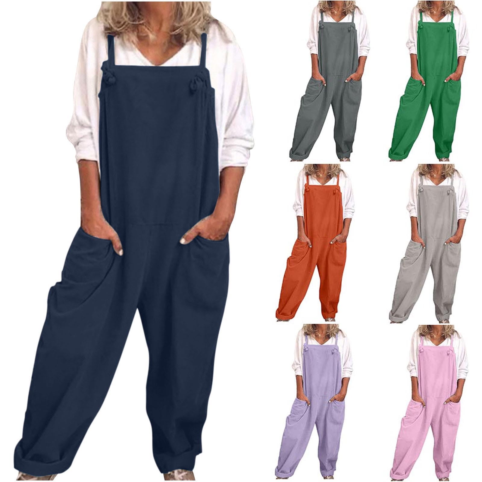 Brnmxoke Womens Overalls Linen Cotton Jumpsuits Women's Summer Casual ...