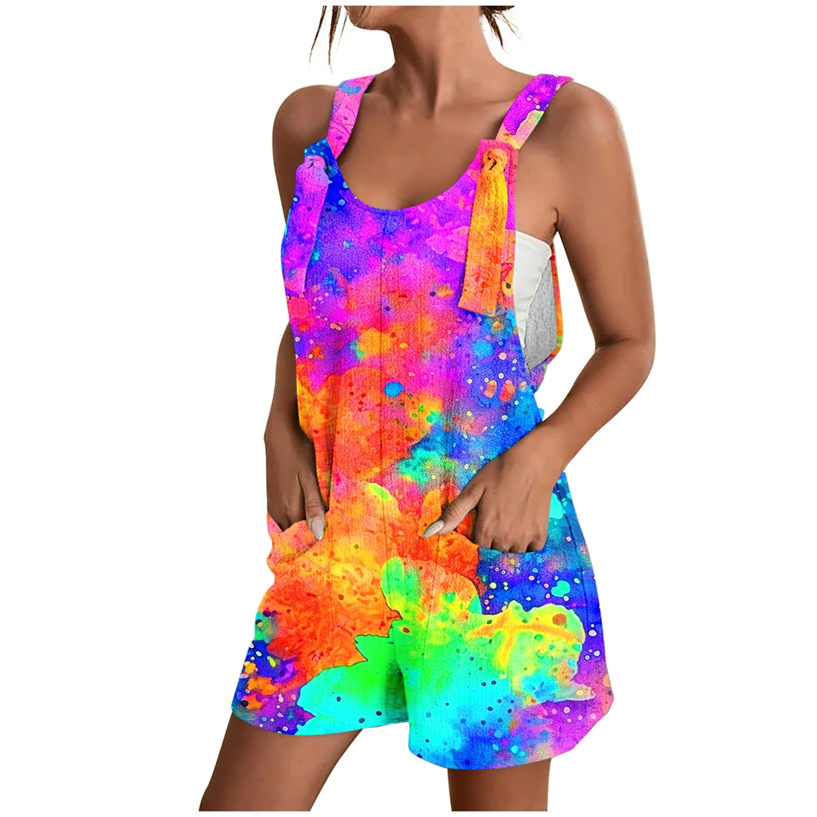 Brnmxoke Womens Rompers Jumpsuits Tie Dye Printed Casual Summer Outfits ...