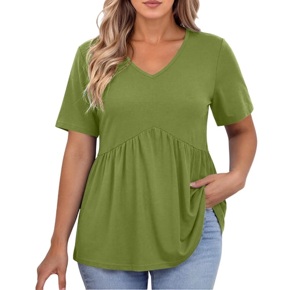 Brnmxoke Womens Short Sleeve Workout Tops Plus Size Casual Soft V Neck ...