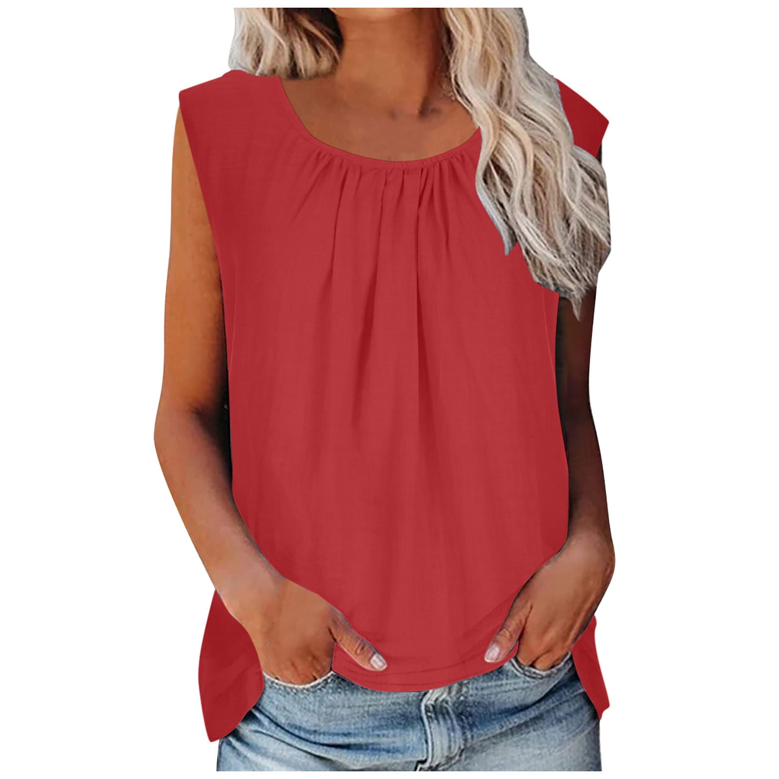 Brnmxoke Womens Tank Top Cotton Linen Sleeveless Baggy T-Shirt Vest ...