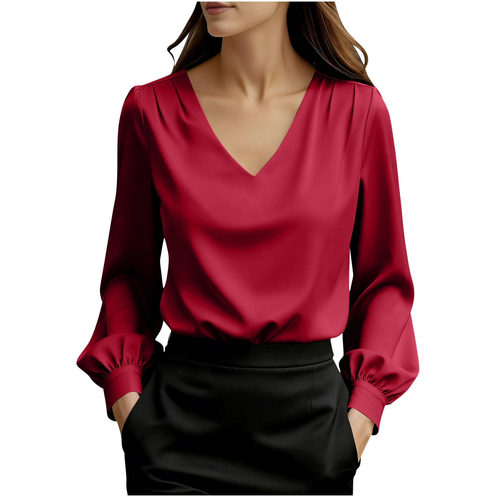 Brnmxoke Womens Tops Long Sleeve Workout Dressy Casual V Neck Cozy ...