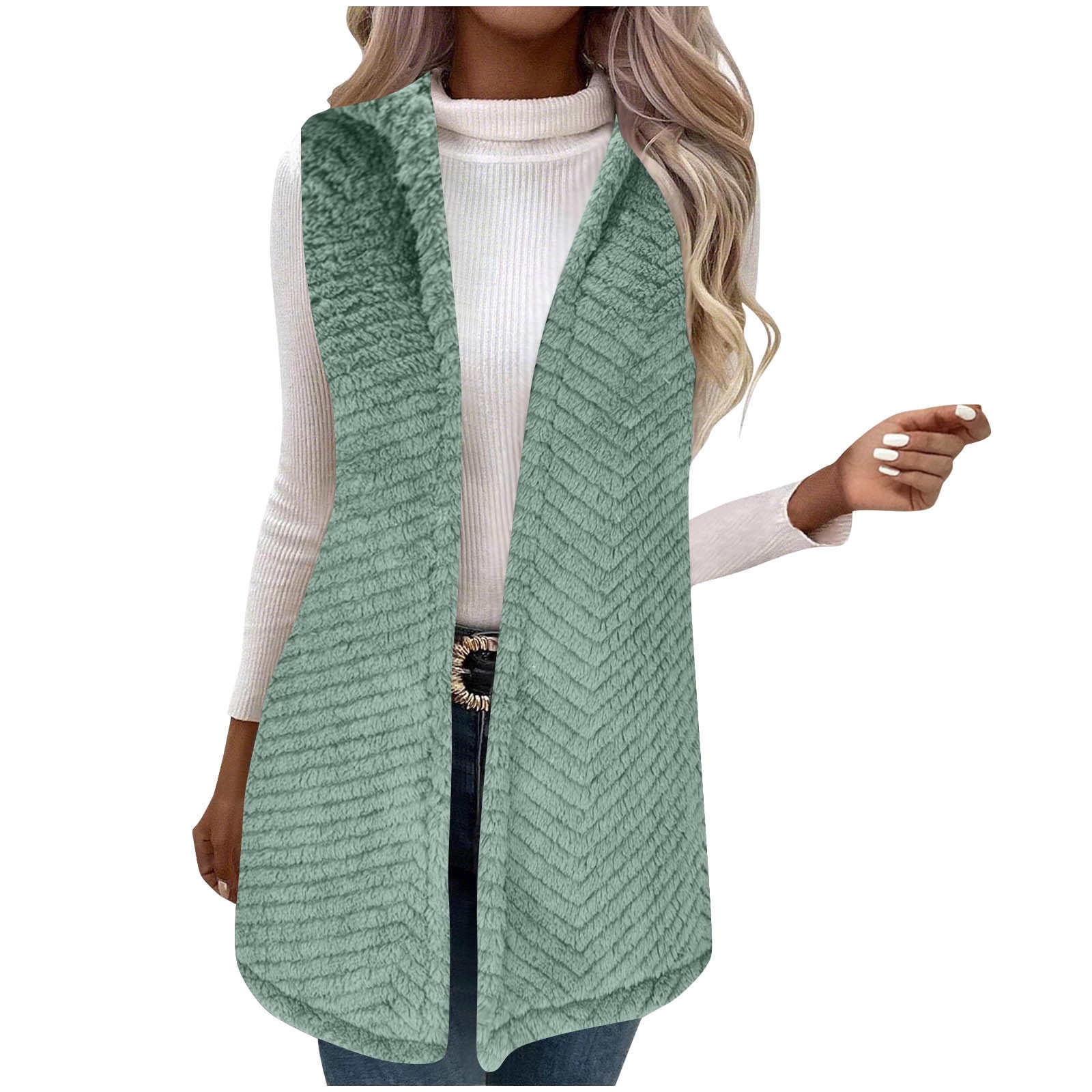 Brnmxoke Womens Vest Casual Open Front Outerwear Sleeveless Sherpa ...