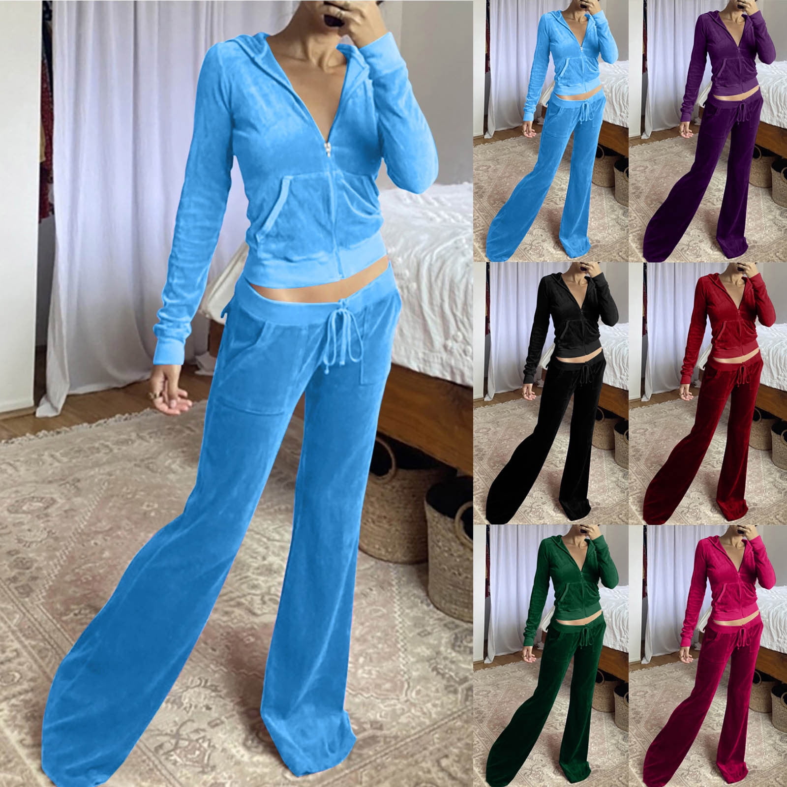 Brnmxoke Zip-Up Velour Tracksuit Sets Womens 2 Piece Velvet Sweatsuits ...