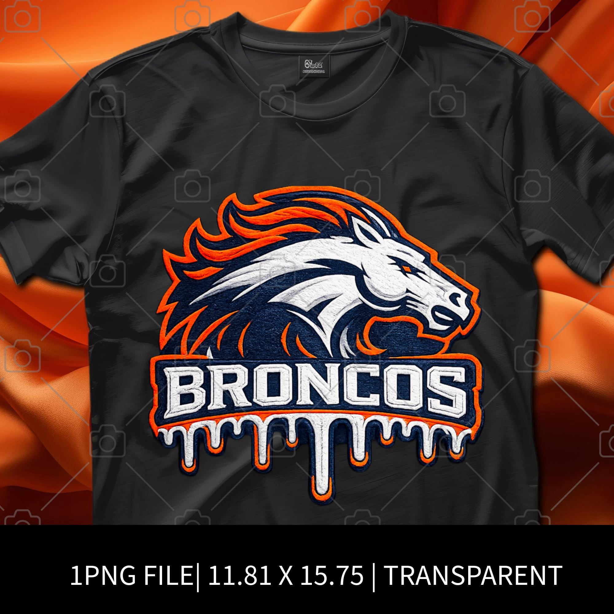 Bro.ncos Hors.e Drip T- Shirt Football Mascot Dripping Design | Orange ...