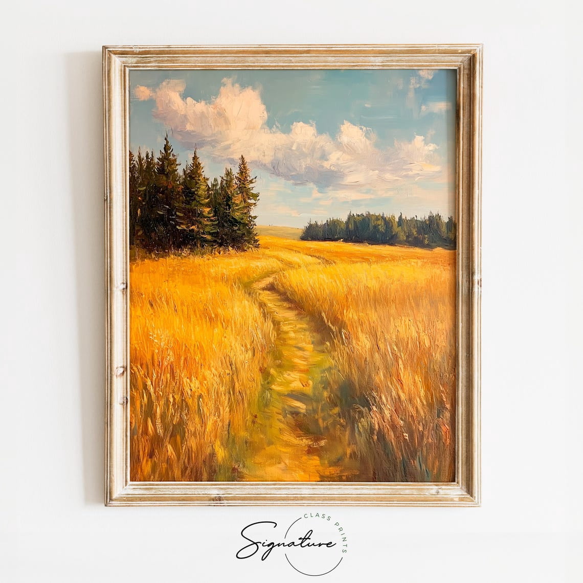 Broad Meadow Path Under Evening Glow, Rustic Pastoral Landscape Art ...