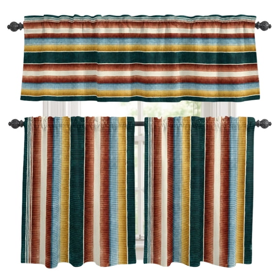 Broad Stripes Kitchen Curtains Set for Windows, Modern Nautical Green ...
