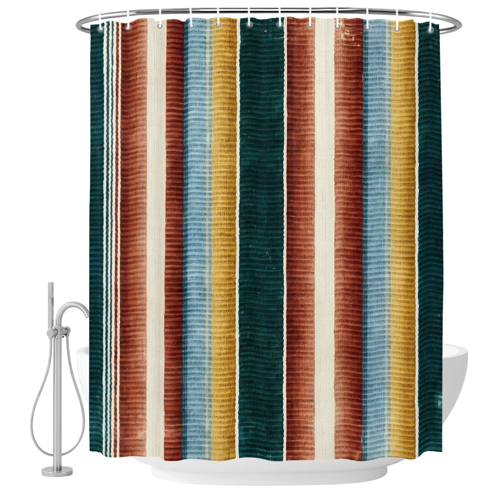 Broad Stripes Shower Curtain for Bathroom, Modern Nautical Green Red ...