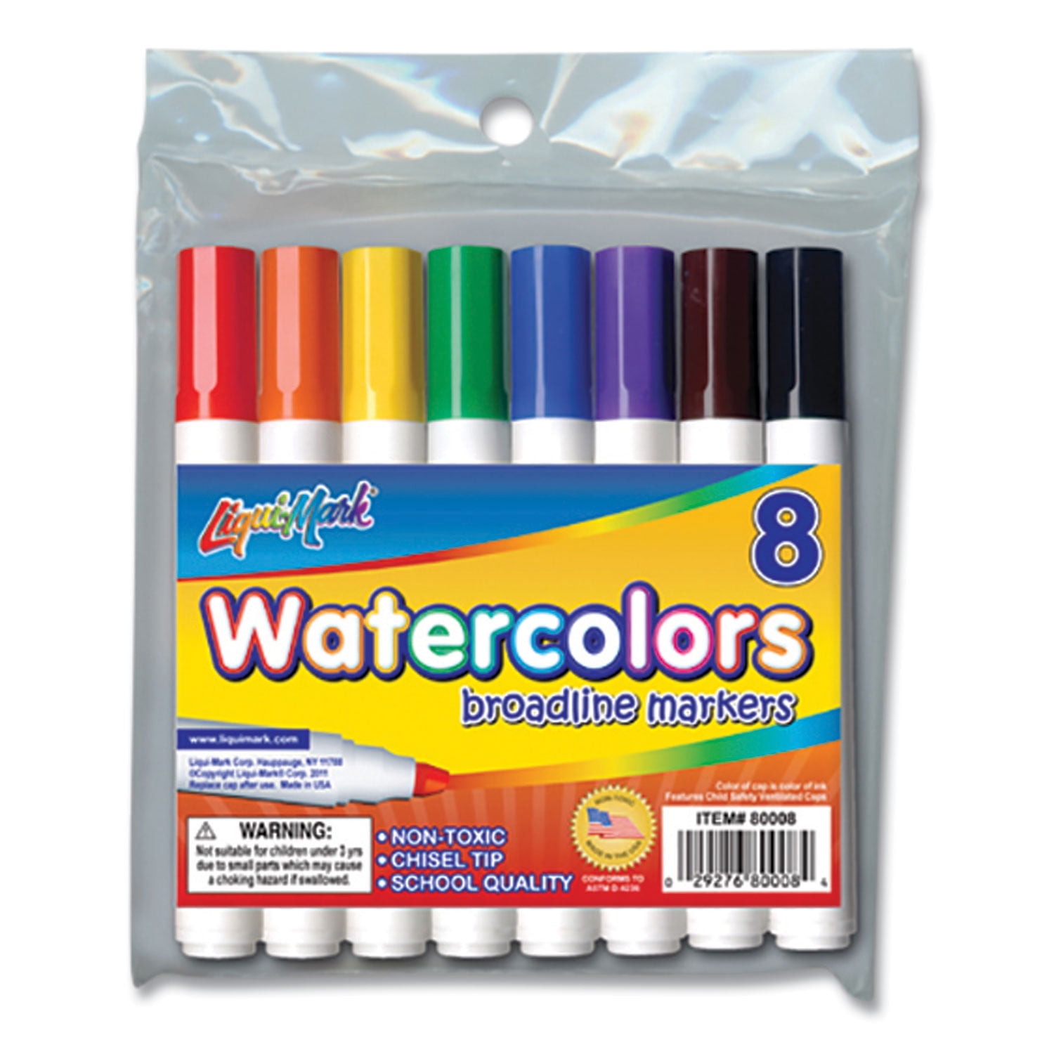 Broadline Watercolor Markers, Broad Chisel Tip, Assorted Colors, 8/Set ...