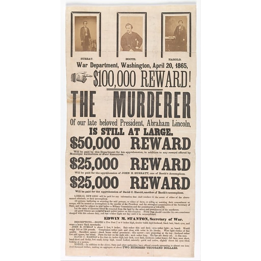 [Broadside for the Capture of John Wilkes Booth John Surratt and David ...