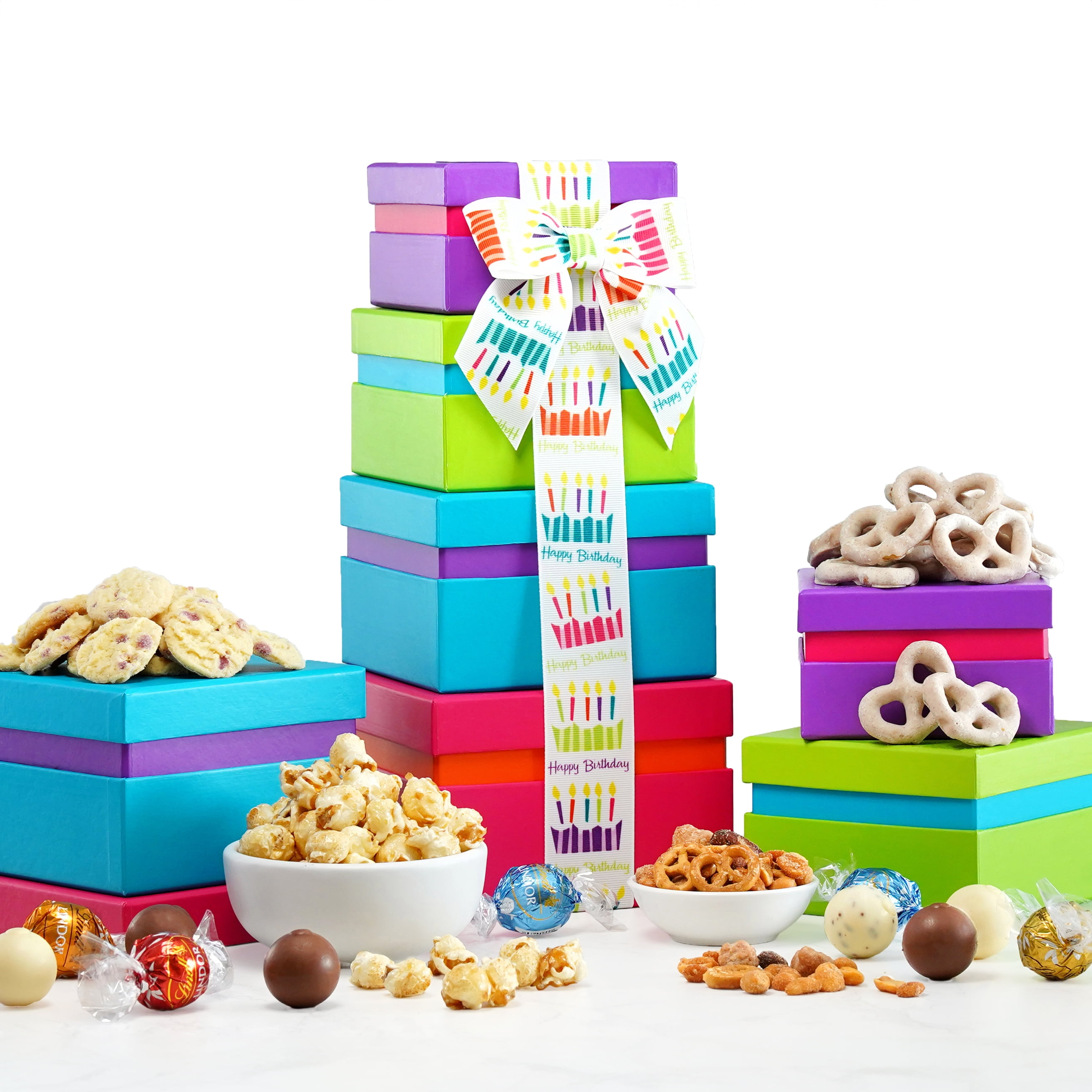 Broadway Basketeers Gourmet Chocolate Gift Tower - Birthday Snack Box ...