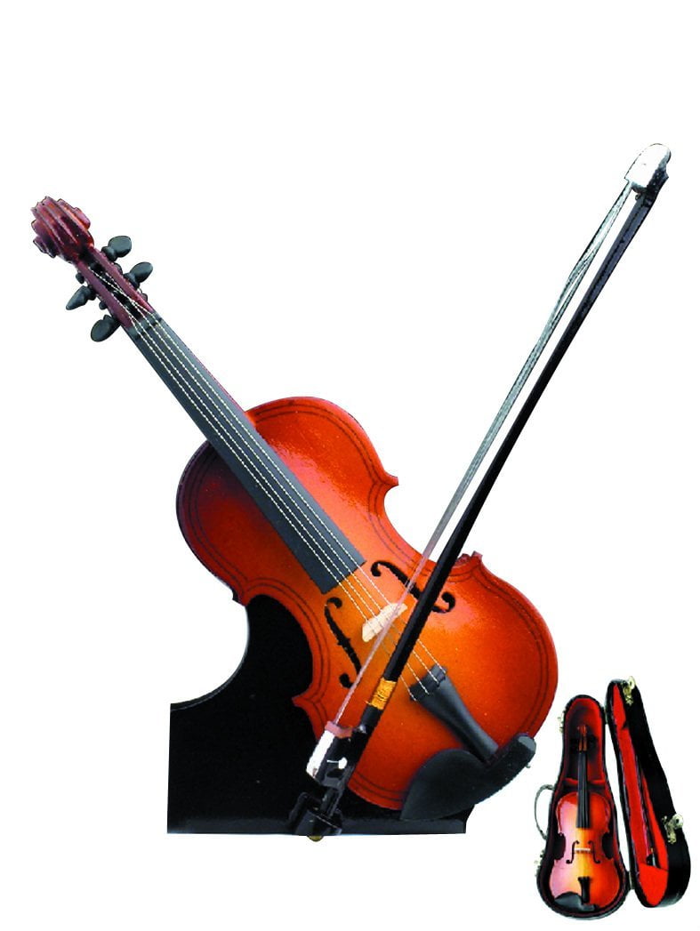 Broadway Gifts Small Instrument 7" Brown Wood Violin with Bow, Stand ...