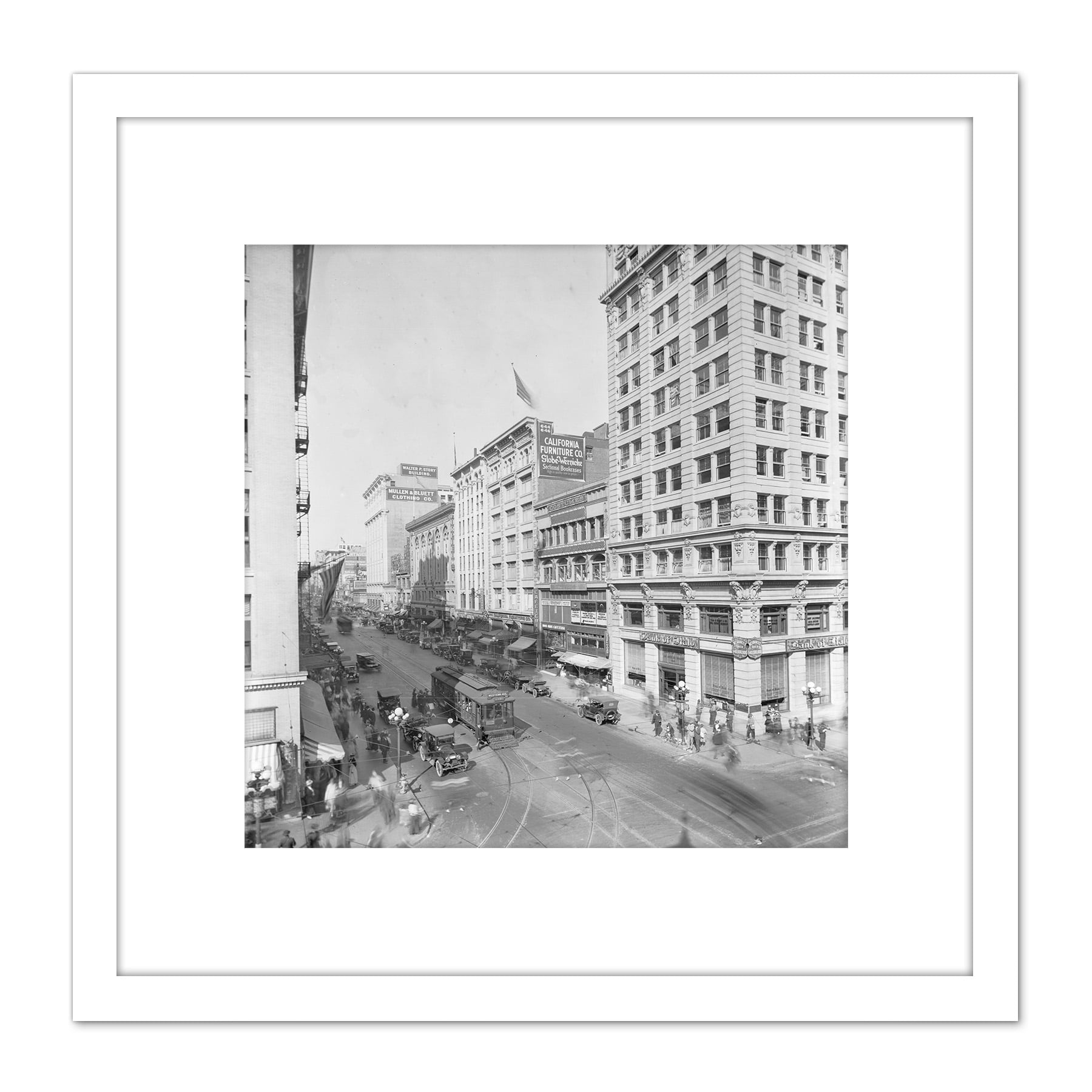 Broadway Seventh Street Los Angeles 1917 8X8 Inch Square Wooden Framed ...