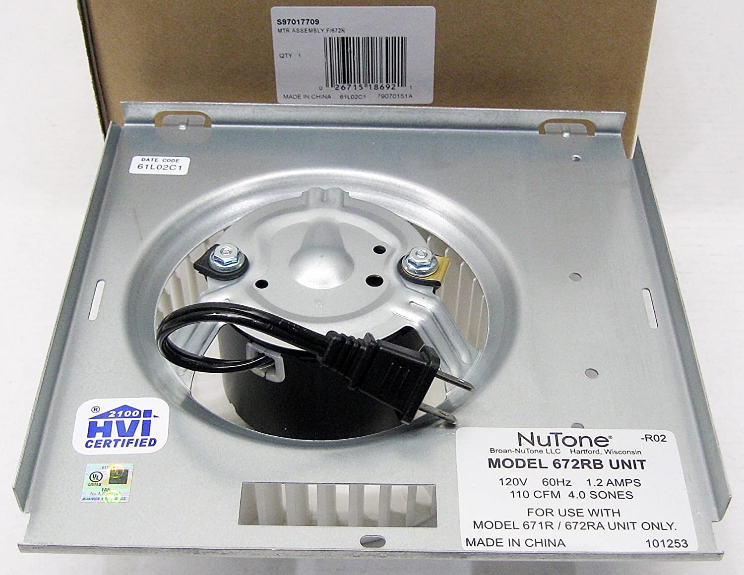 Broan-Nutone Fan Assembly S97017709, Bathroom Exhaust Vent Fan Motor ...