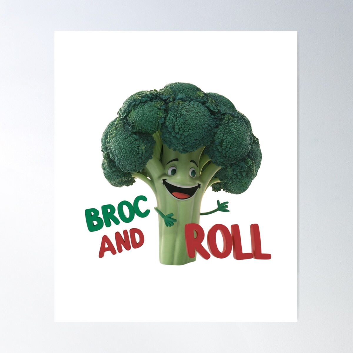 Broc And Roll - Funny Broccoli Character Poster Wall Art, Modern Wall ...