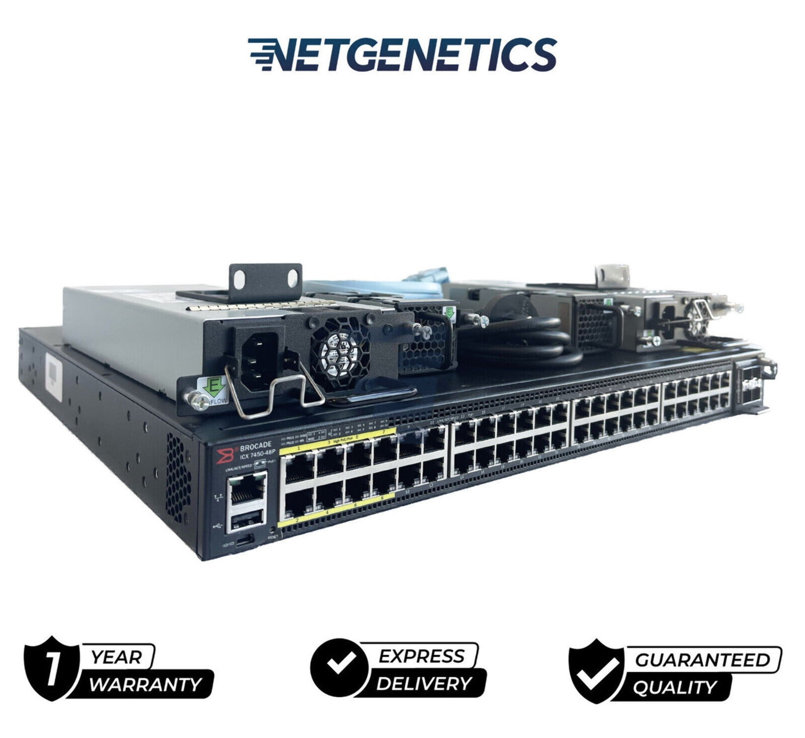 Brocade ICX7450-48P-E POE+ 48×1 GbE RJ-45, 4x10G SFP+ Module, 2x QSFP ...
