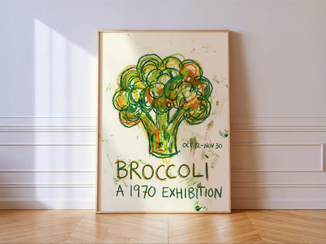 Broccoli Mid Century Kitchen Wall Art, Unframed Paper Poster 11x14in ...