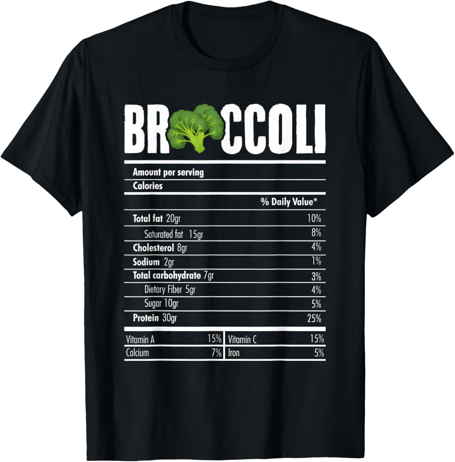 Broccoli Nutrition Facts Vegetable Broccoli Lover T-Shirt - Walmart.com