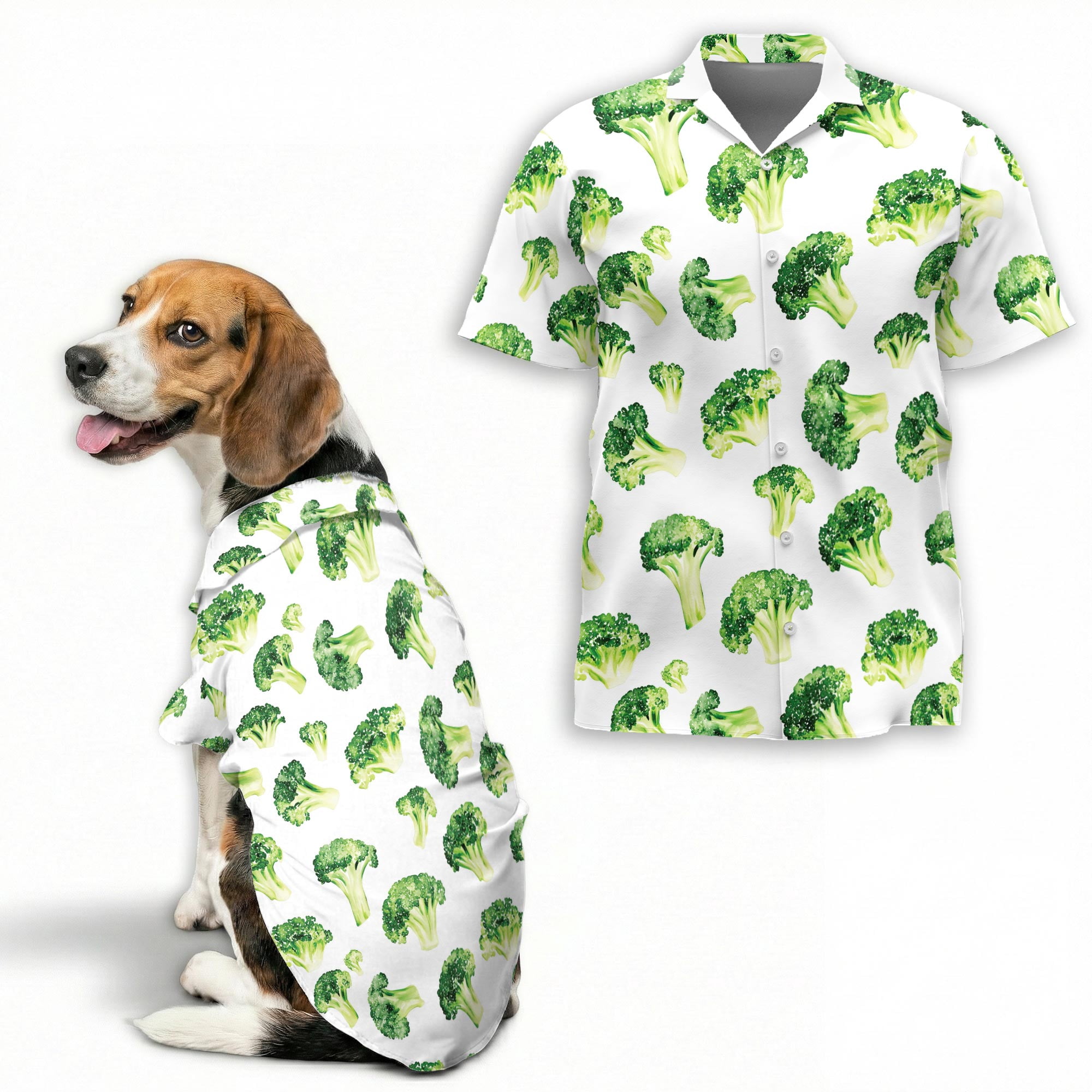 Broccoli Pattern Hawaiian Shirt for Men, Fun Vegetable Print Aloha ...