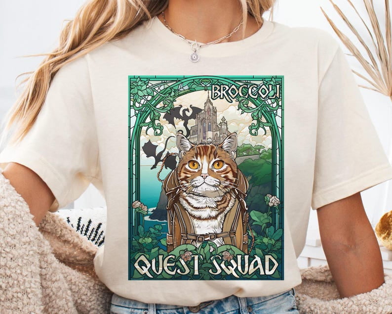 Broccoli Quest Squad Cat and Fourth Wing Dragon Shirt, Granite Color ...