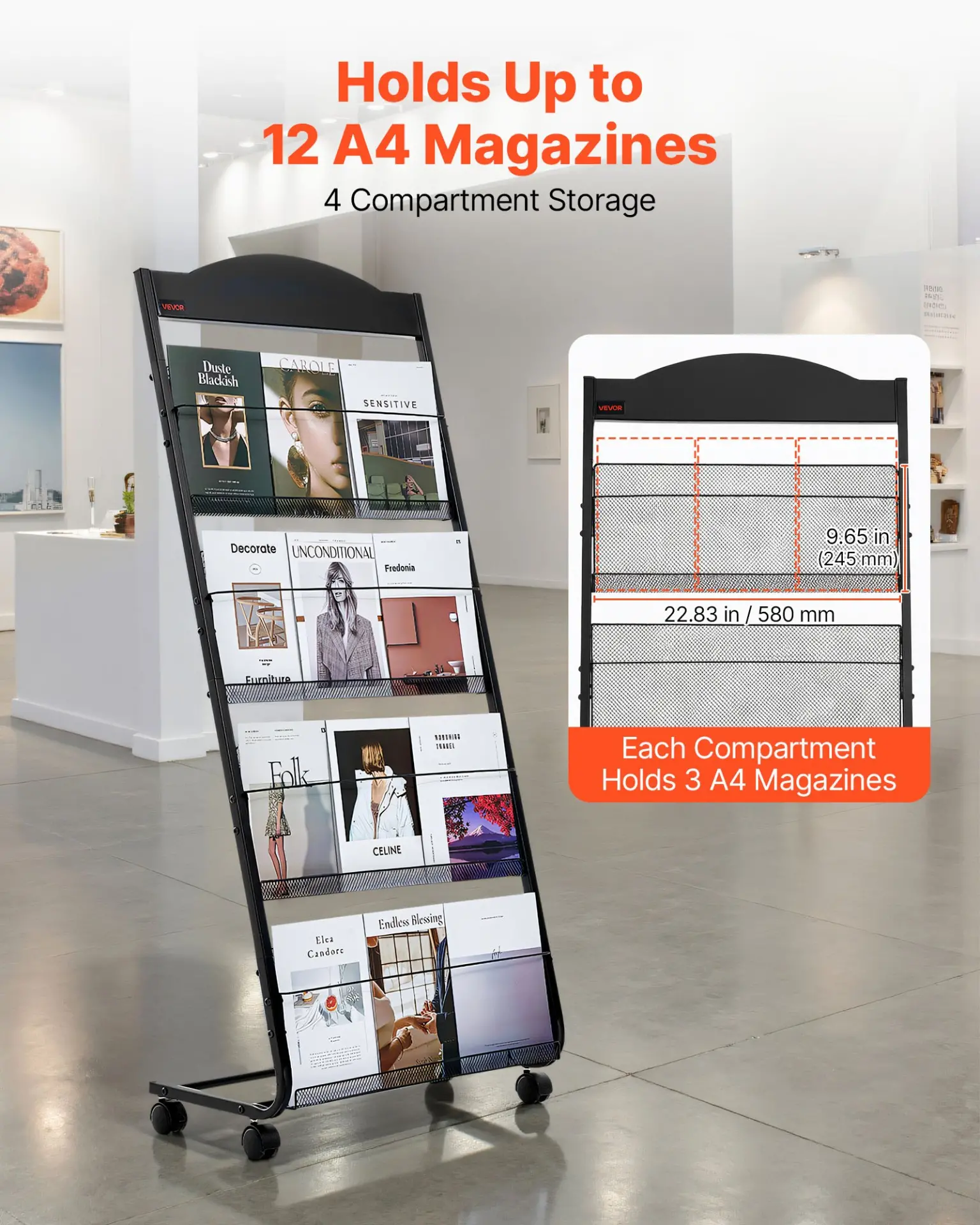 Brochure Display Rack, 4-Tier Magazine Literature Display Stand with ...