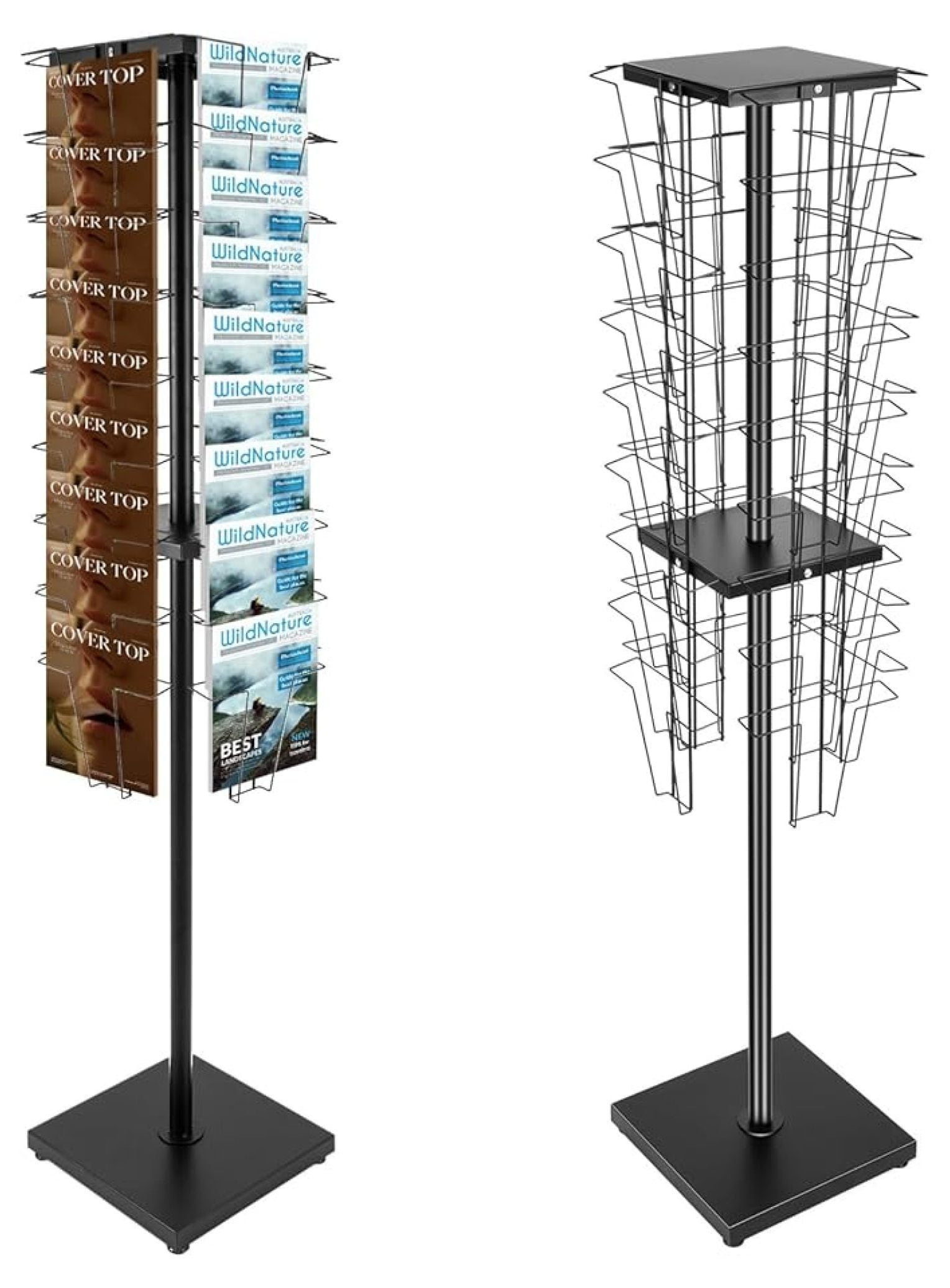 Brochure Display Stand 360° Rotating, Black Iron Magazine Rack with 36 ...