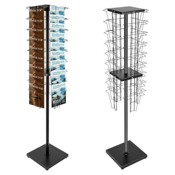 Brochure Display Stand 360° Rotating, Black Iron Magazine Rack with 36 ...