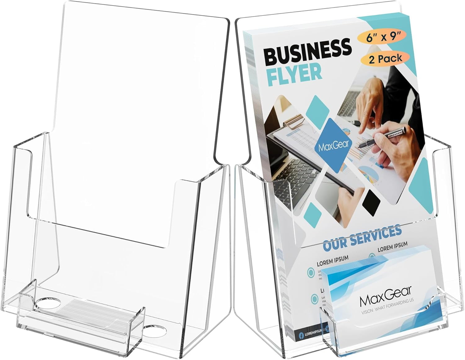 Brochure Holder 6x9 inch with Business Card Organizer, Acrylic ...