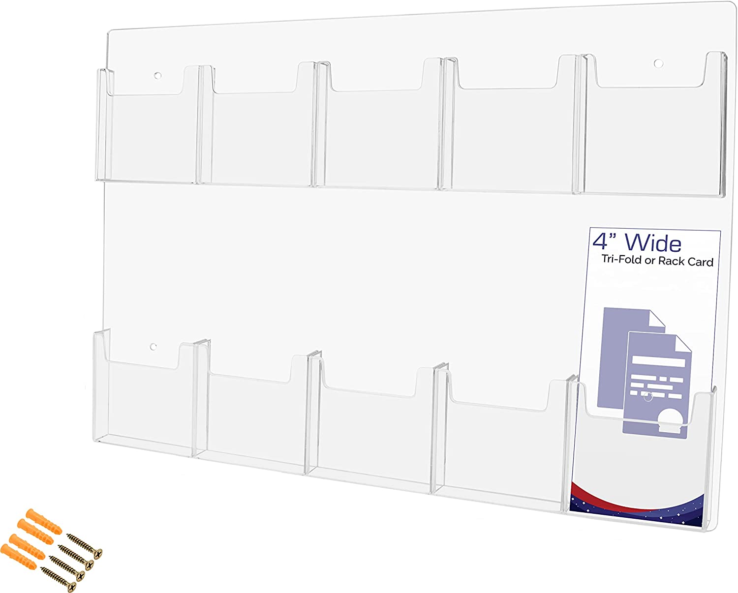 Brochure Holder Clear 10 Pocket With Hardware Space Saver Holds 4 Inch ...