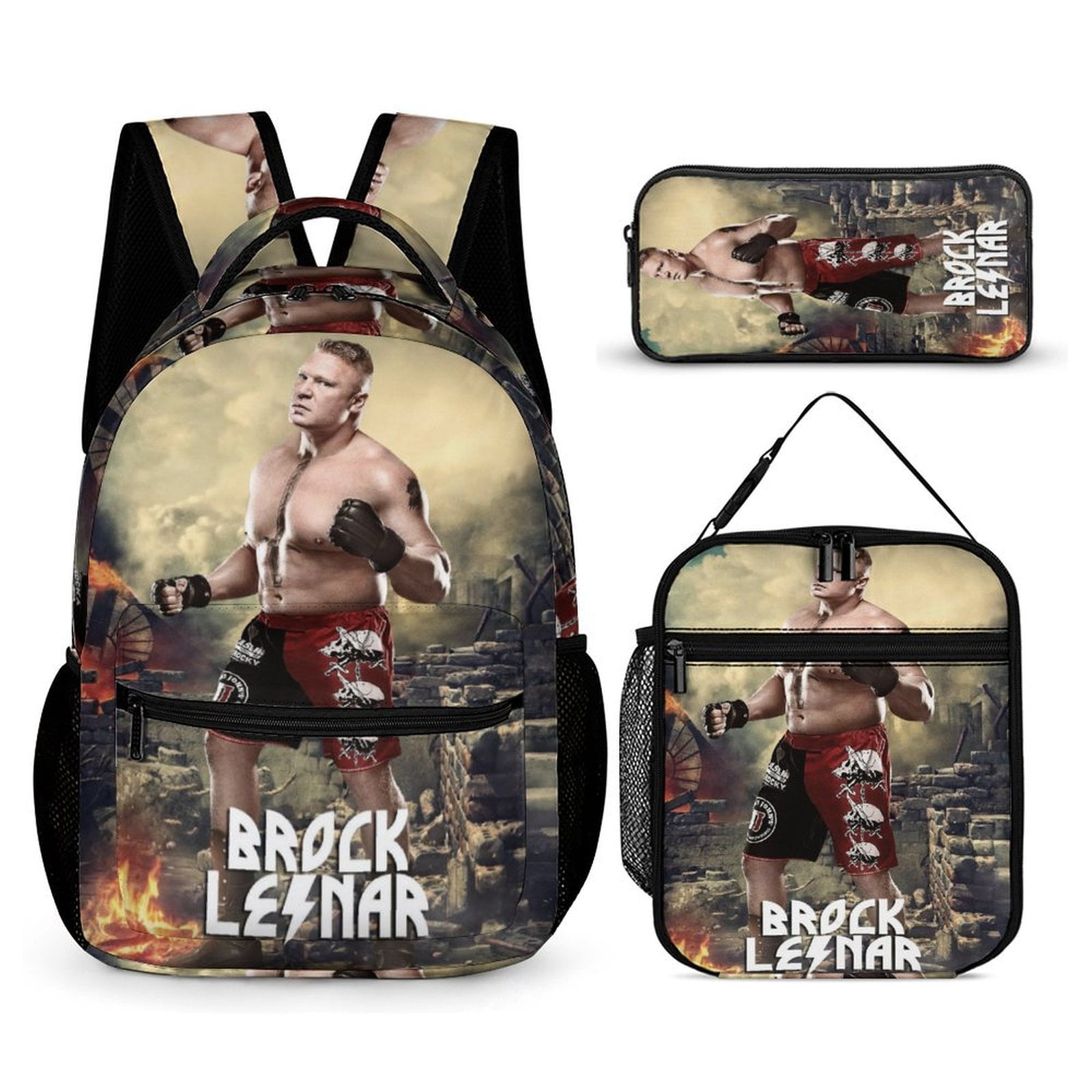 Brock Lesnar (1)Backpack 3-piece Set Cartoon Leisure Backpack with ...