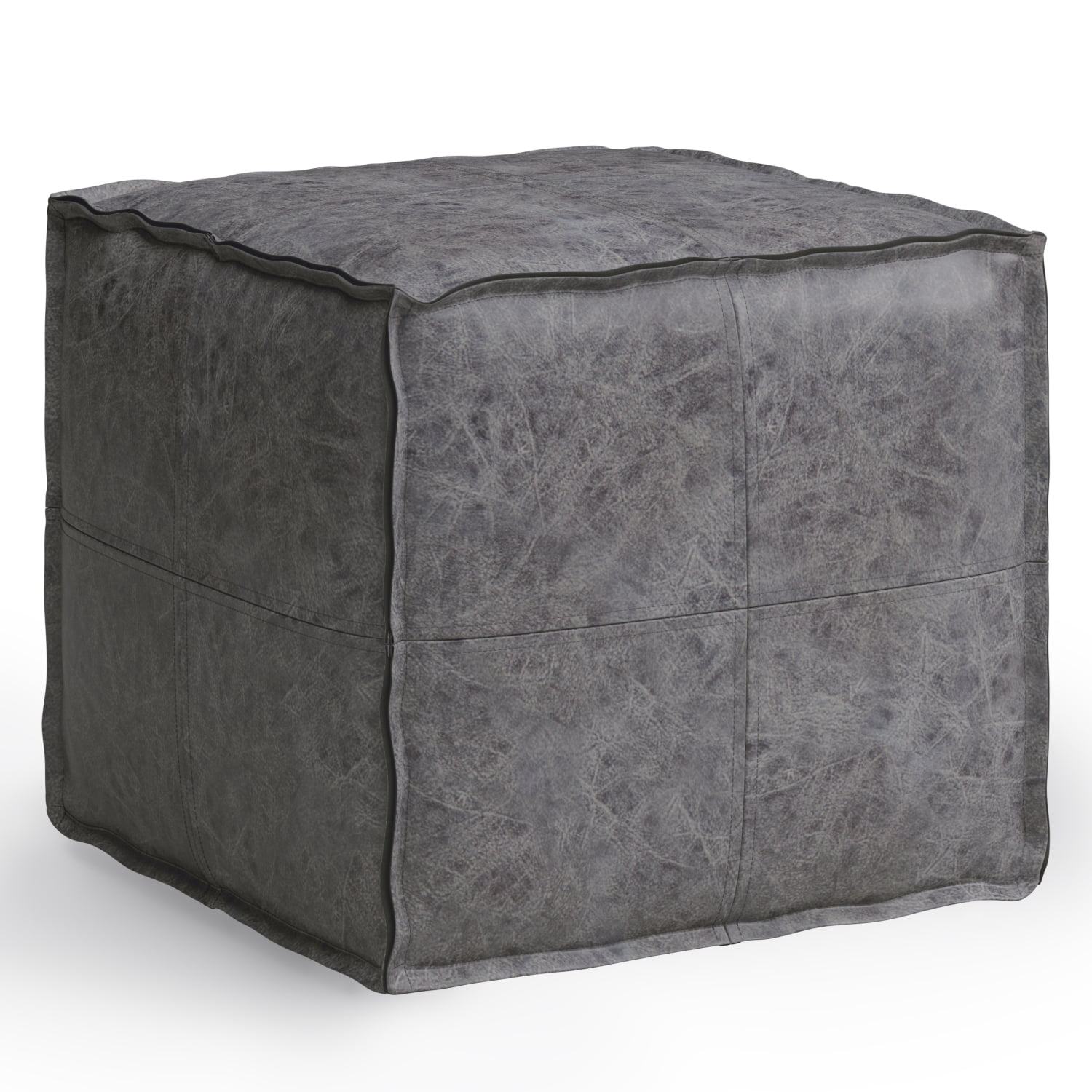 Brody Square Pouf Multi-Functional Dark Gray Faux Leather Footstool ...