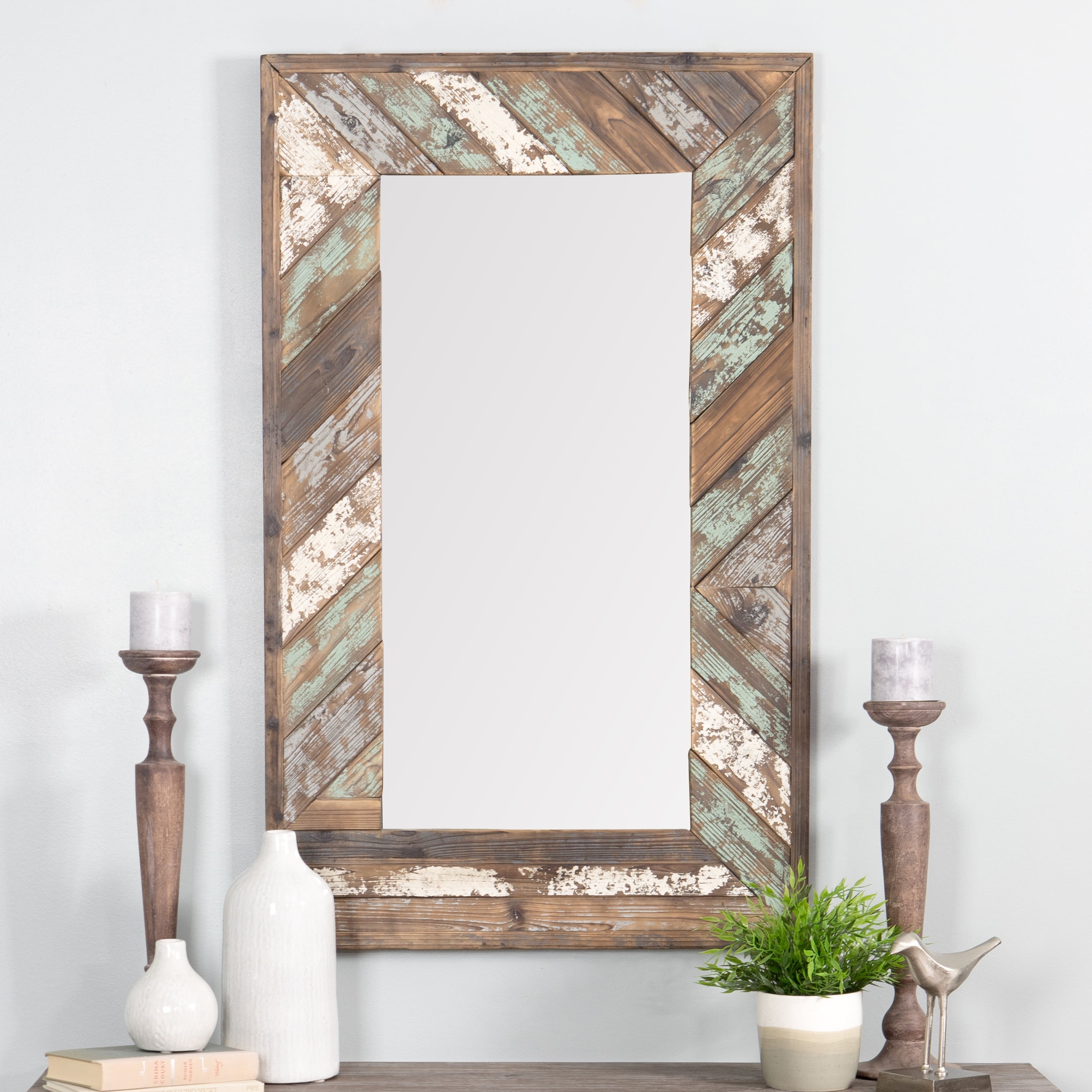 Brogan Distressed Wood Slat Wall Mirror Multi-Colored 43" x 26" by ...