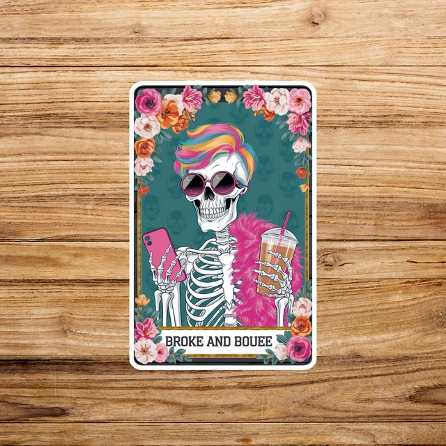Broke And Bouee Skeleton Sticker - Colorful Boho Rainbow Hair Boba ...