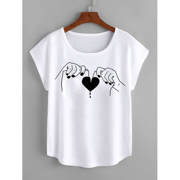 Broken Heart Hands Graphic Tee Minimal Line Art Emotional Symbol ...
