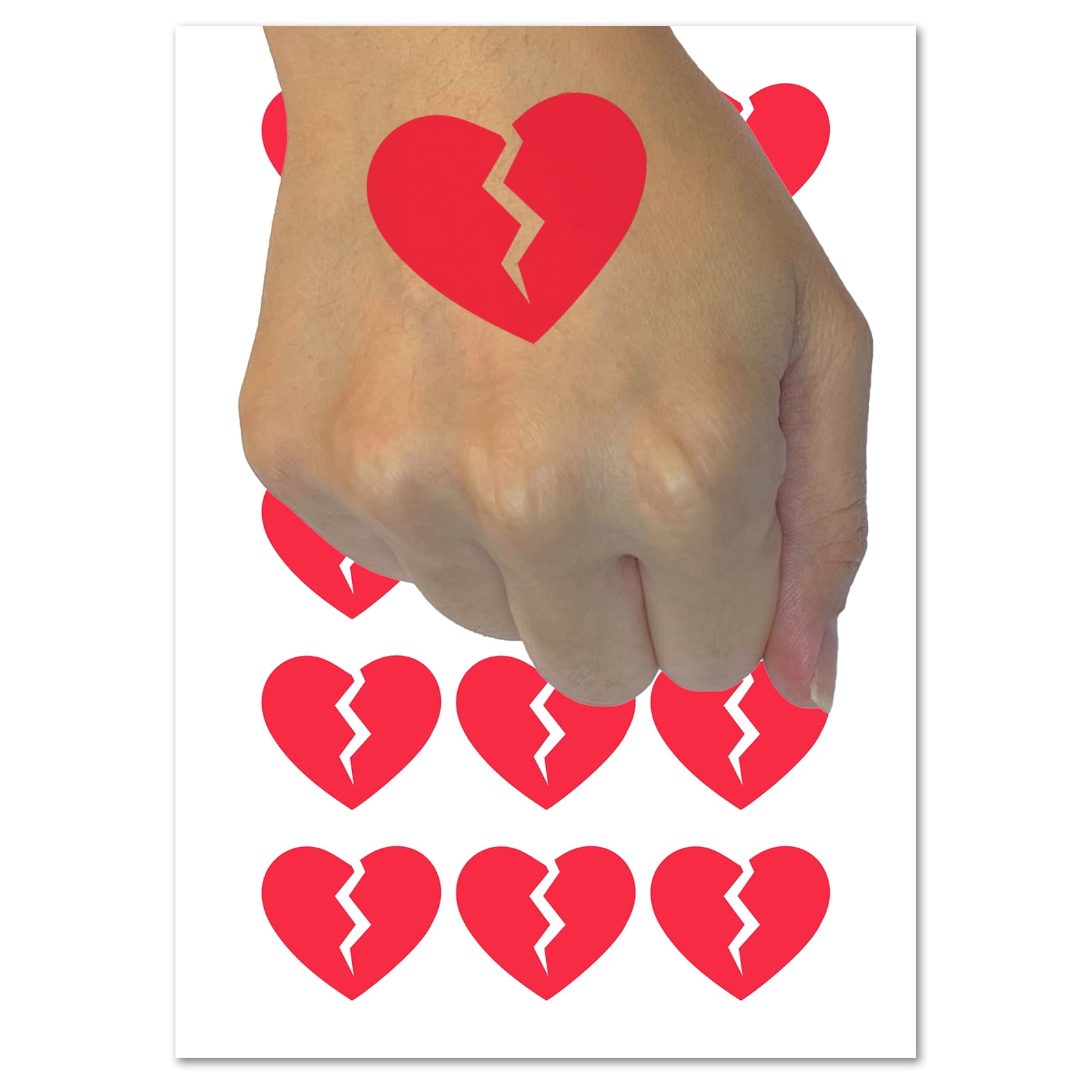 Broken Heart Love Water Resistant Temporary Tattoo Set Fake Body Art ...
