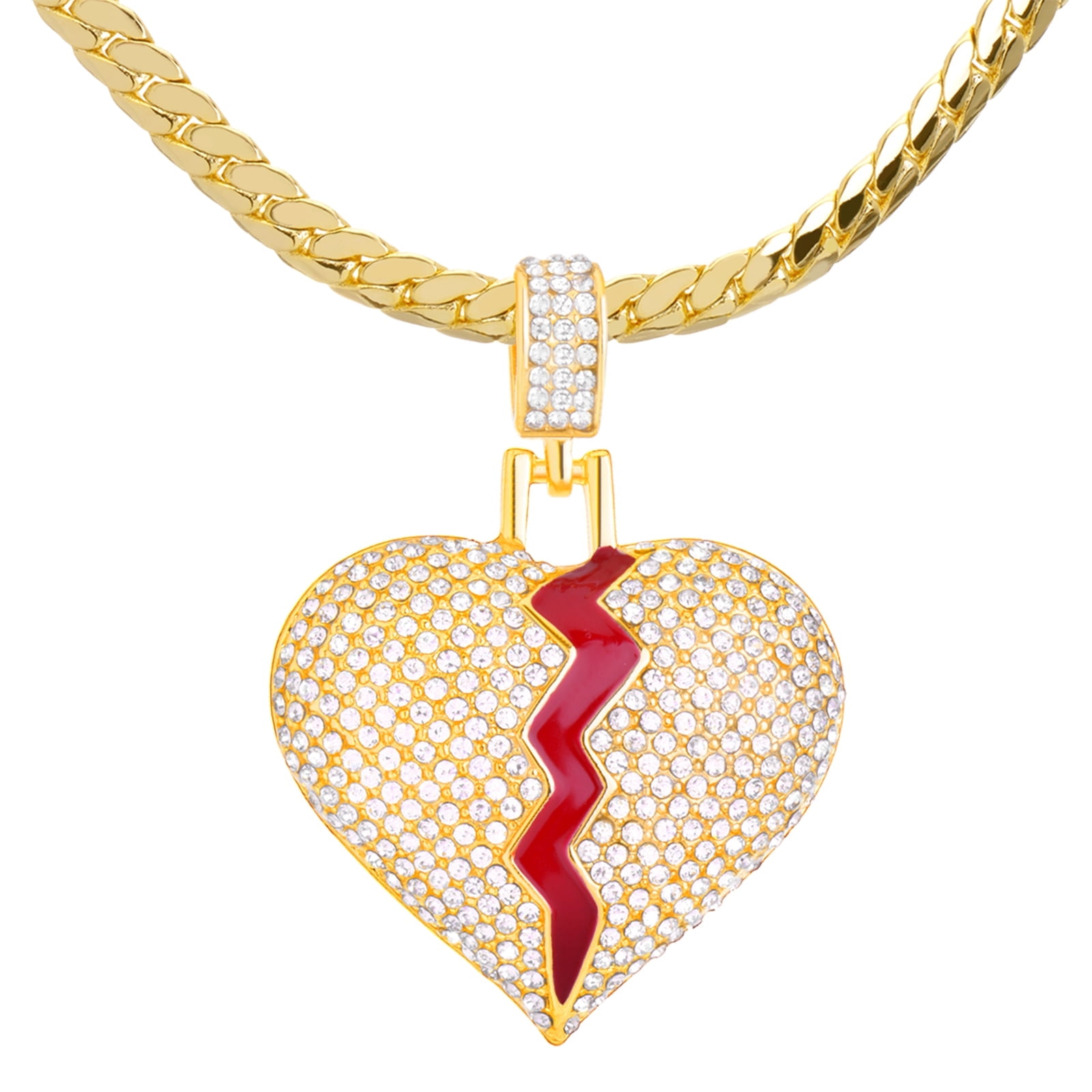 Broken Heart Pendant Gold Tone 20" Miami Cuban Chain Necklace MCP 16875 ...