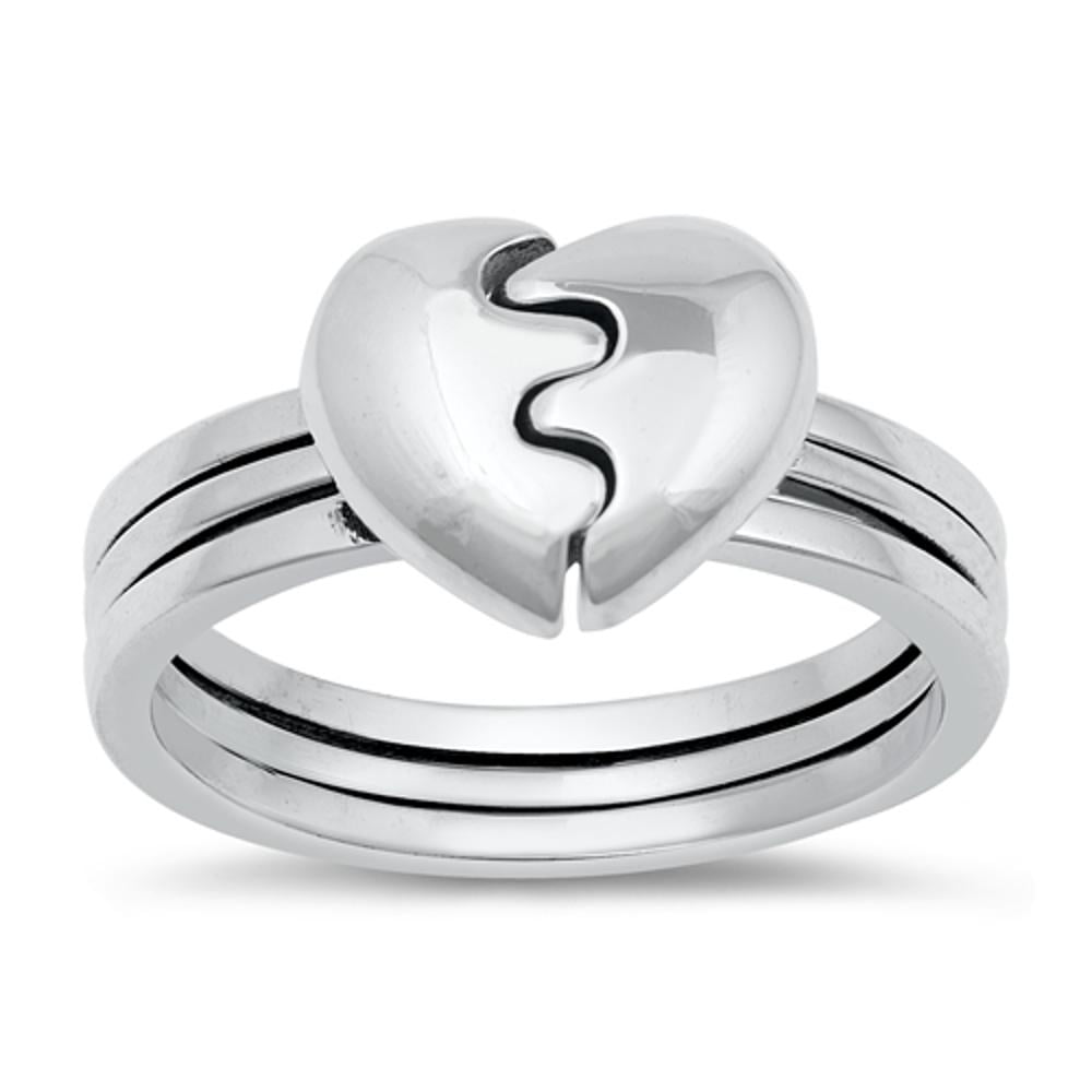 Broken Heart Puzzle Ring .925 Sterling Silver Band Jewelry Female Male ...